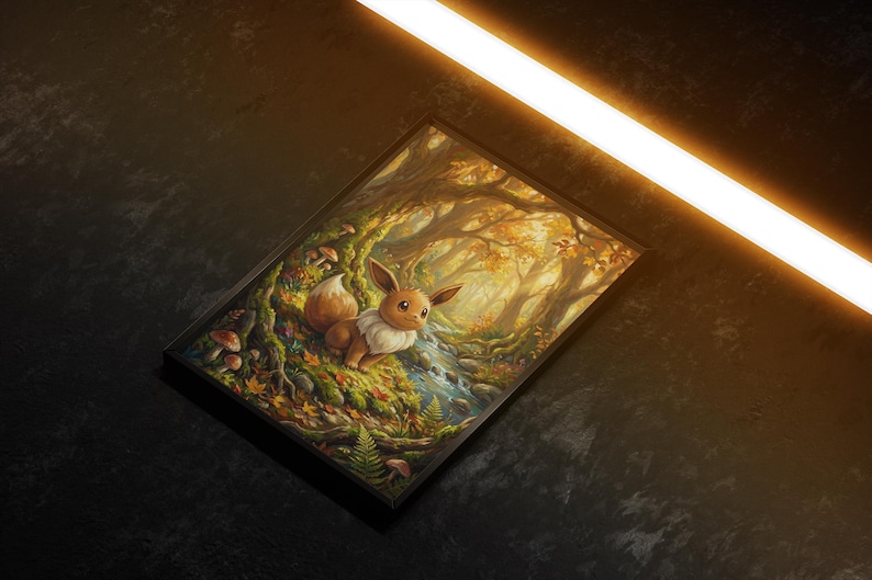 Eevee Forest Print, Eeveelution Pokemon Wall Art, Oil Painting Style ...