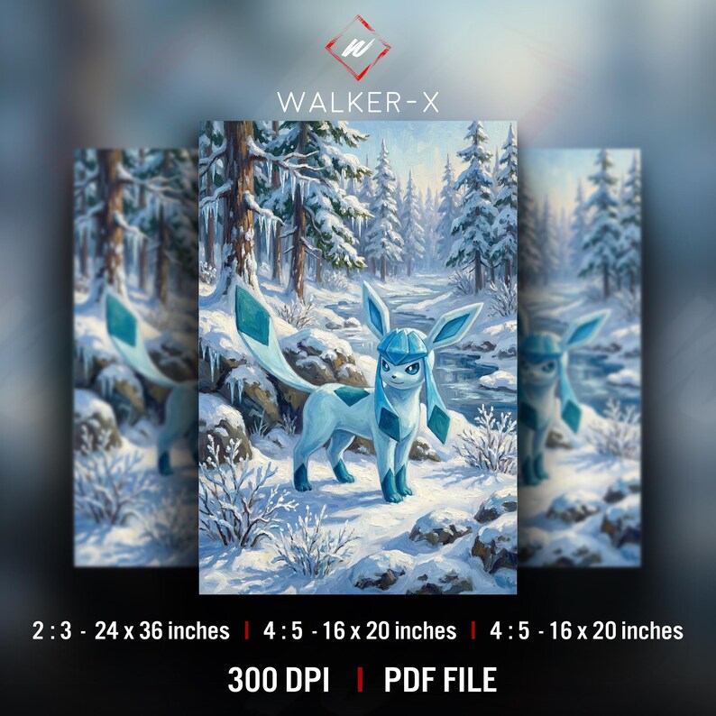 Buy Glaceon Winter Forest Print, Eeveelutions Pokemon Wall Art, Oil ...