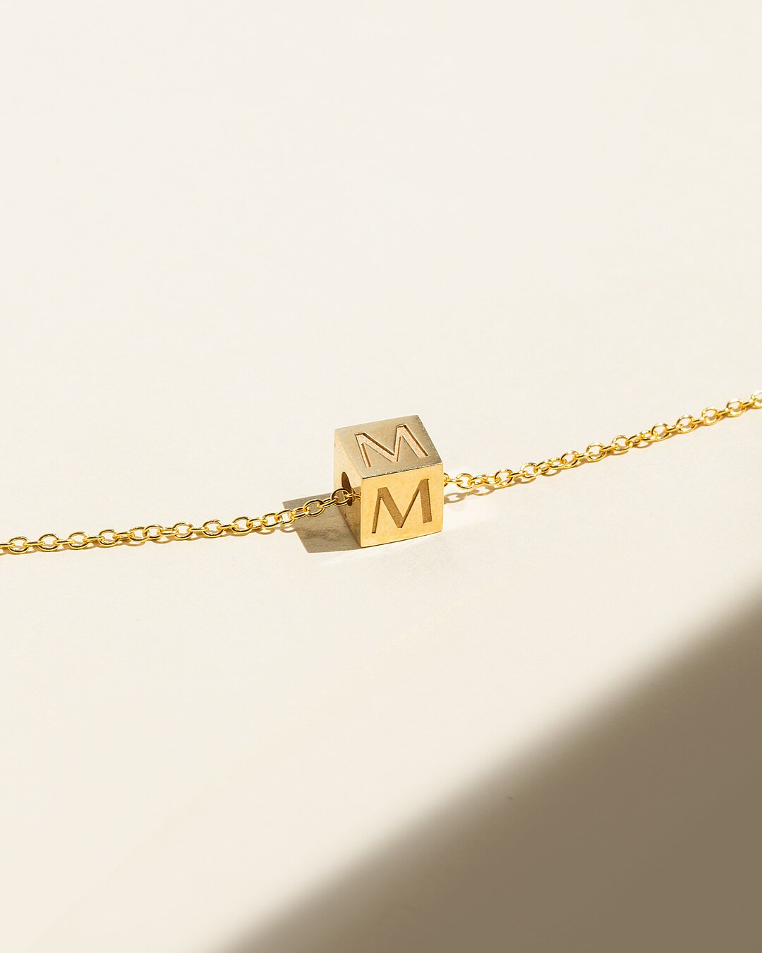 Cube Initial Charm Necklace | Block Initial Pendant | Engraved Letters ...