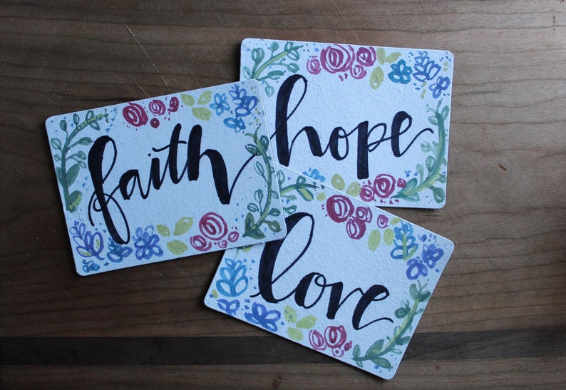 Hand Painted Floral Magnets faith, Hope, Love - Etsy