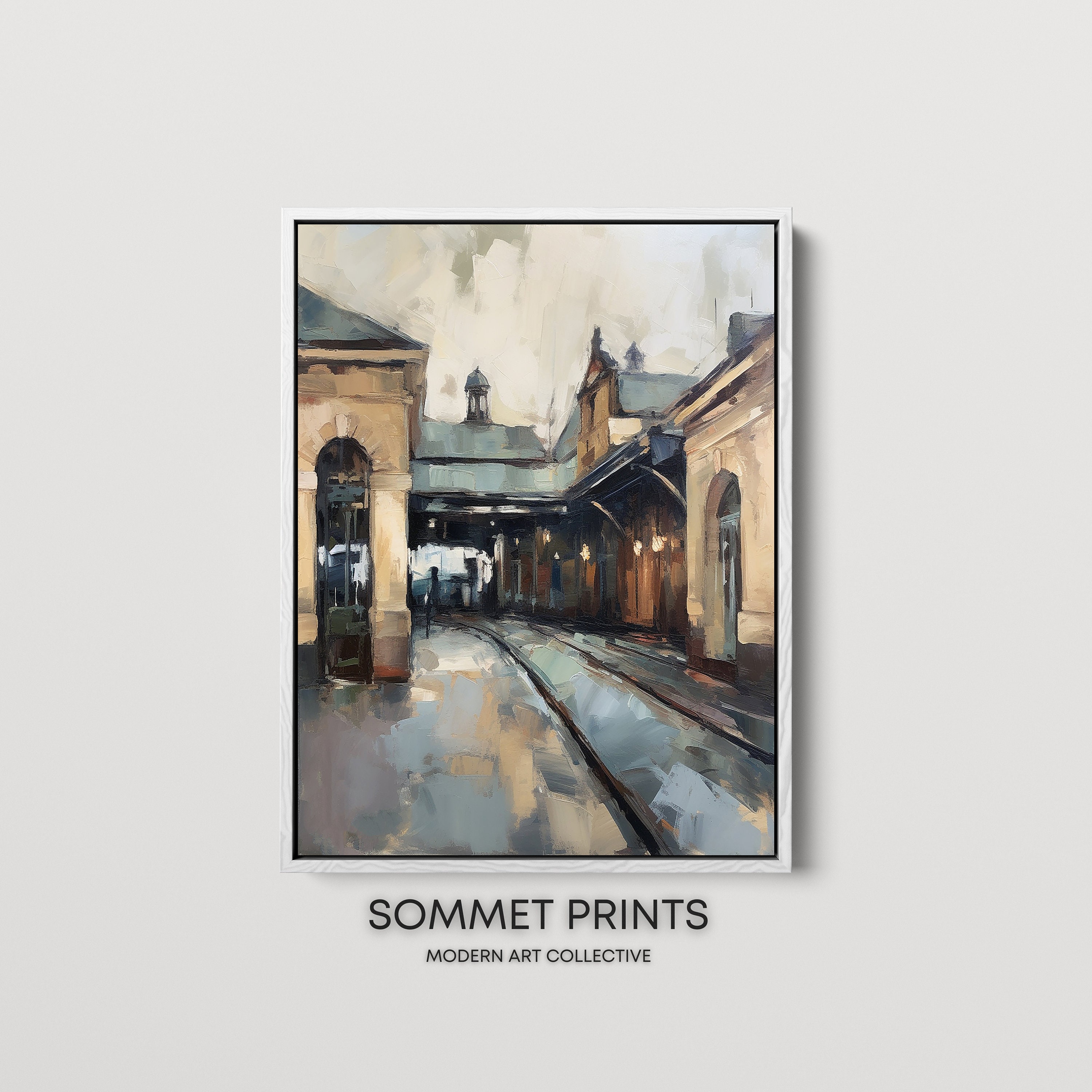 Printable Modern Neutral Train Station Painting | European Decor ...