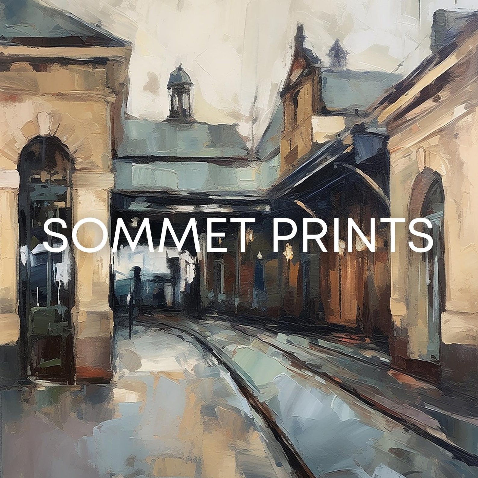 Printable Modern Neutral Train Station Painting | European Decor ...