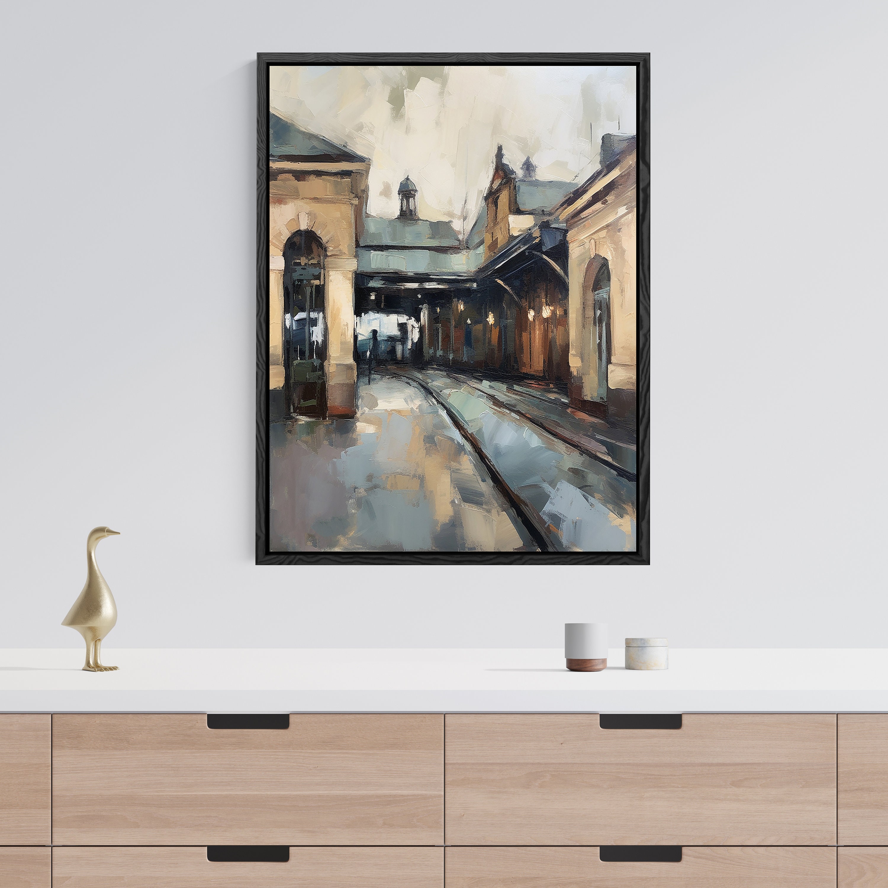Printable Modern Neutral Train Station Painting | European Decor ...