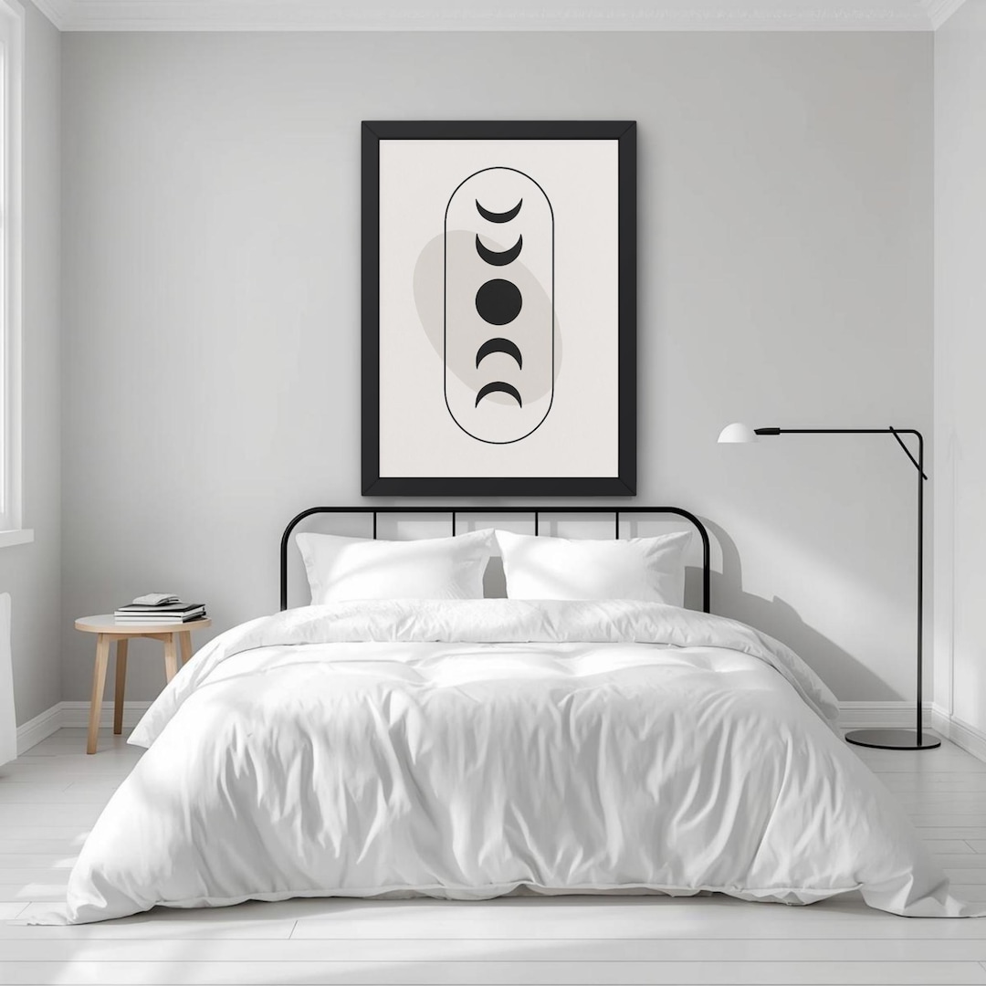 Moon Phases Line Art Print – Minimalist Black and White Celestial ...
