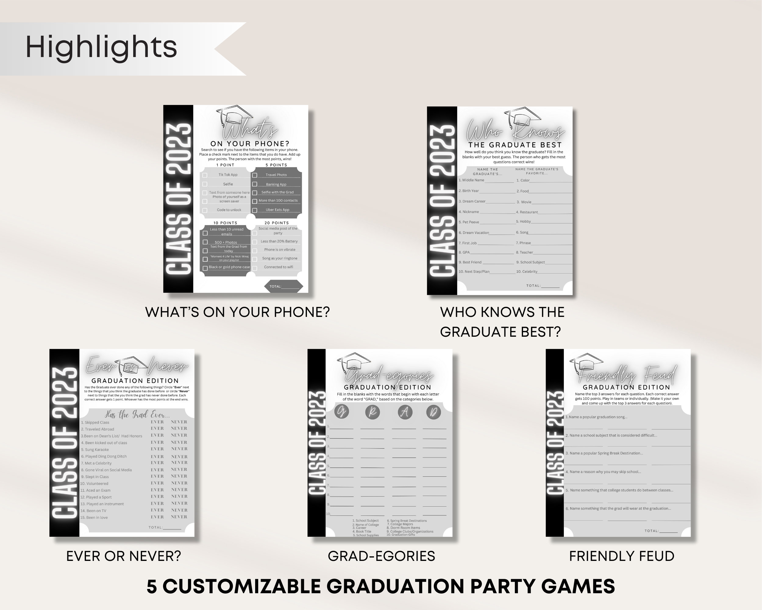 Editable 2023 Graduation Bundle, Printable Graduation Bundle With Games ...