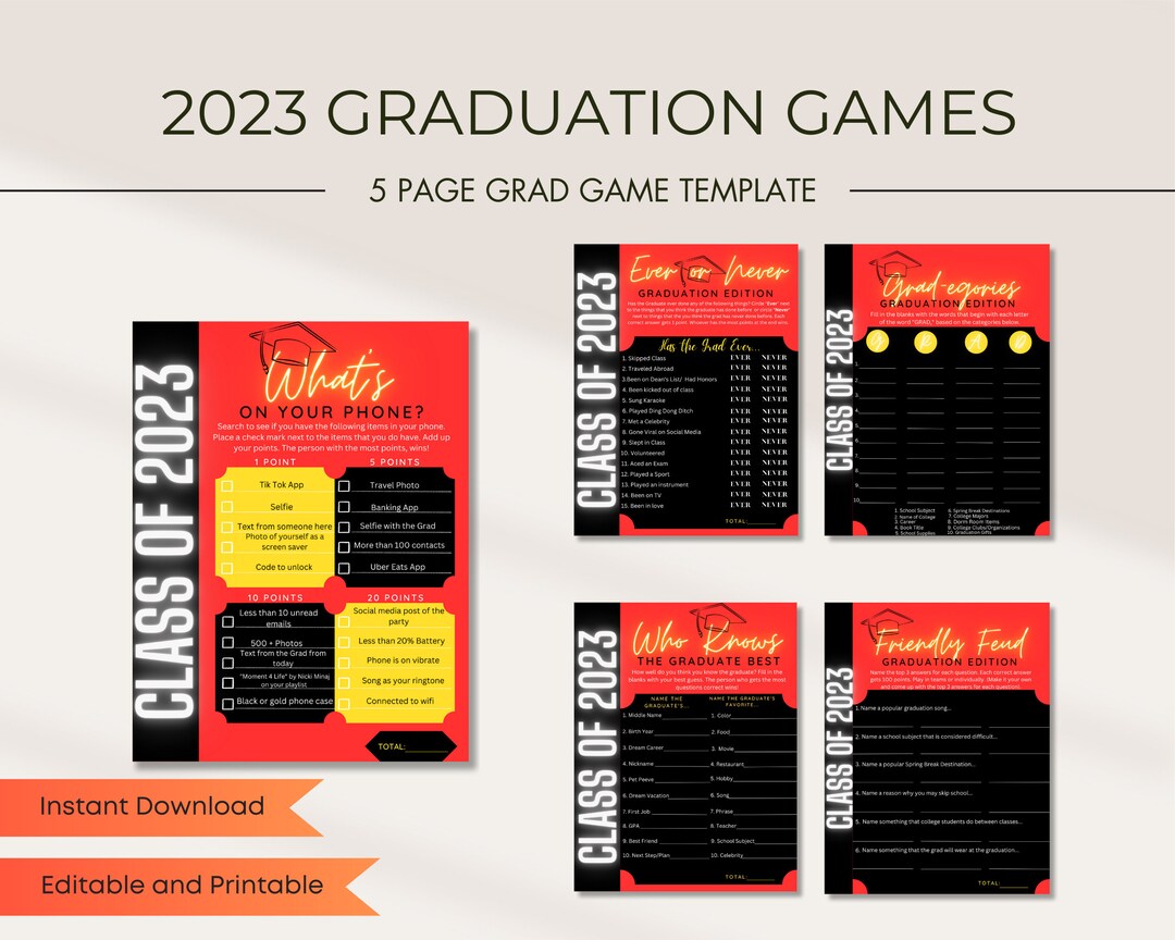 Editable 2023 Graduation Party Games Bundle, 5 Graduation 1 Sided ... Editable 2023 Graduation Party Games Bundle, 5 Graduation 1 Sided ...