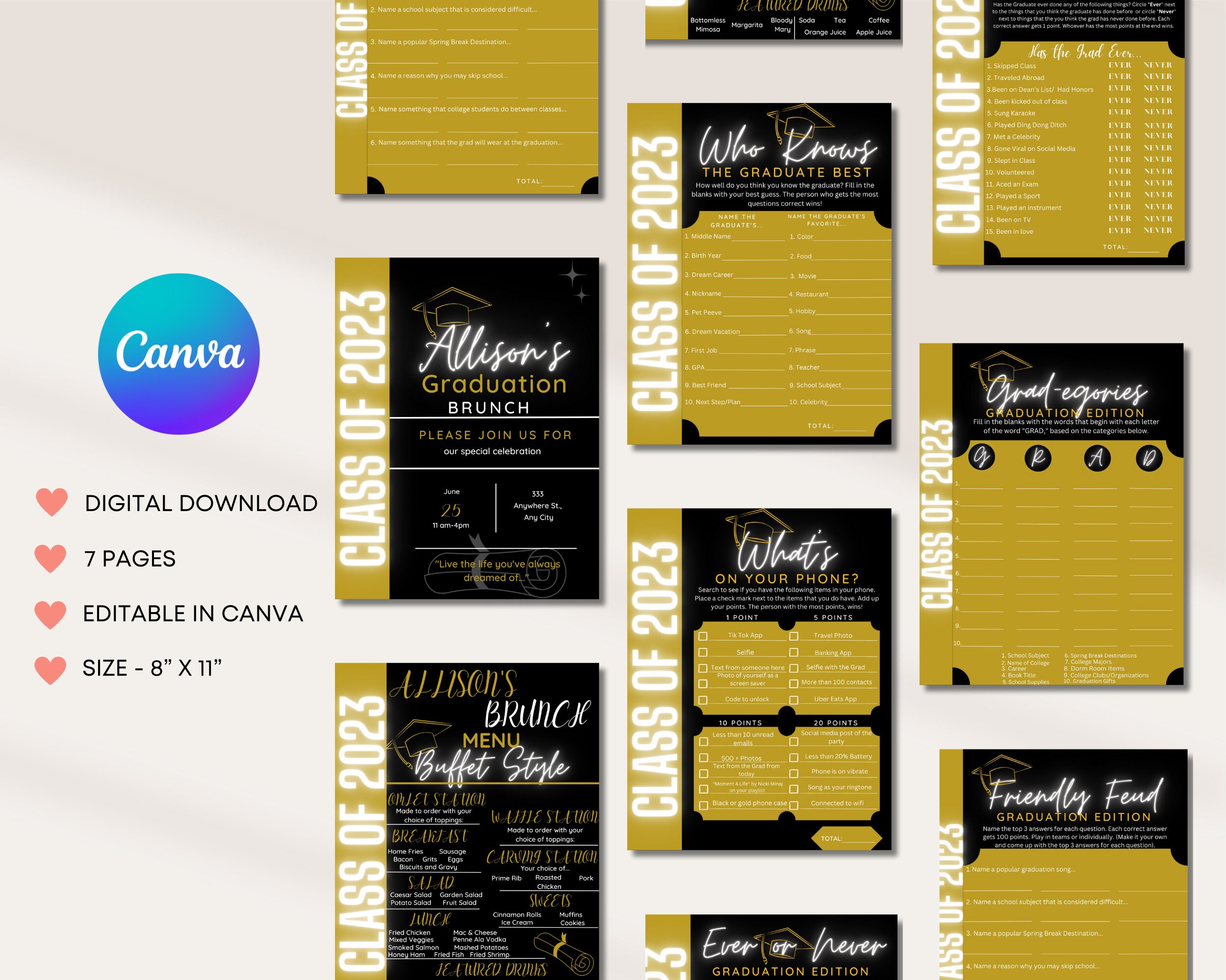 Editable 2023 Graduation Bundle, Printable Graduation Bundle With Games ...