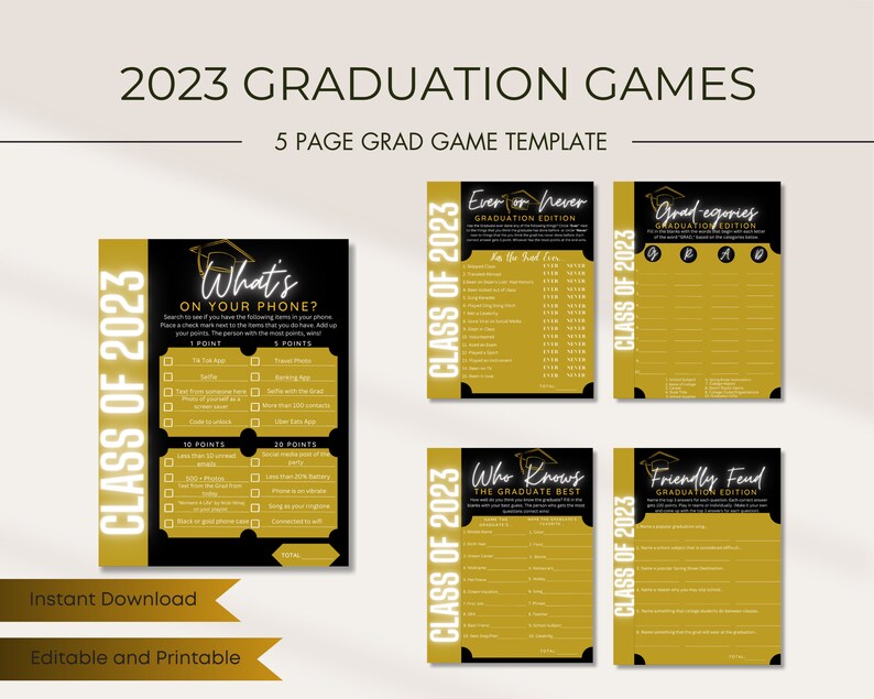 Editable 2023 Graduation Party Games Bundle, 5 Graduation 1 Sided ...