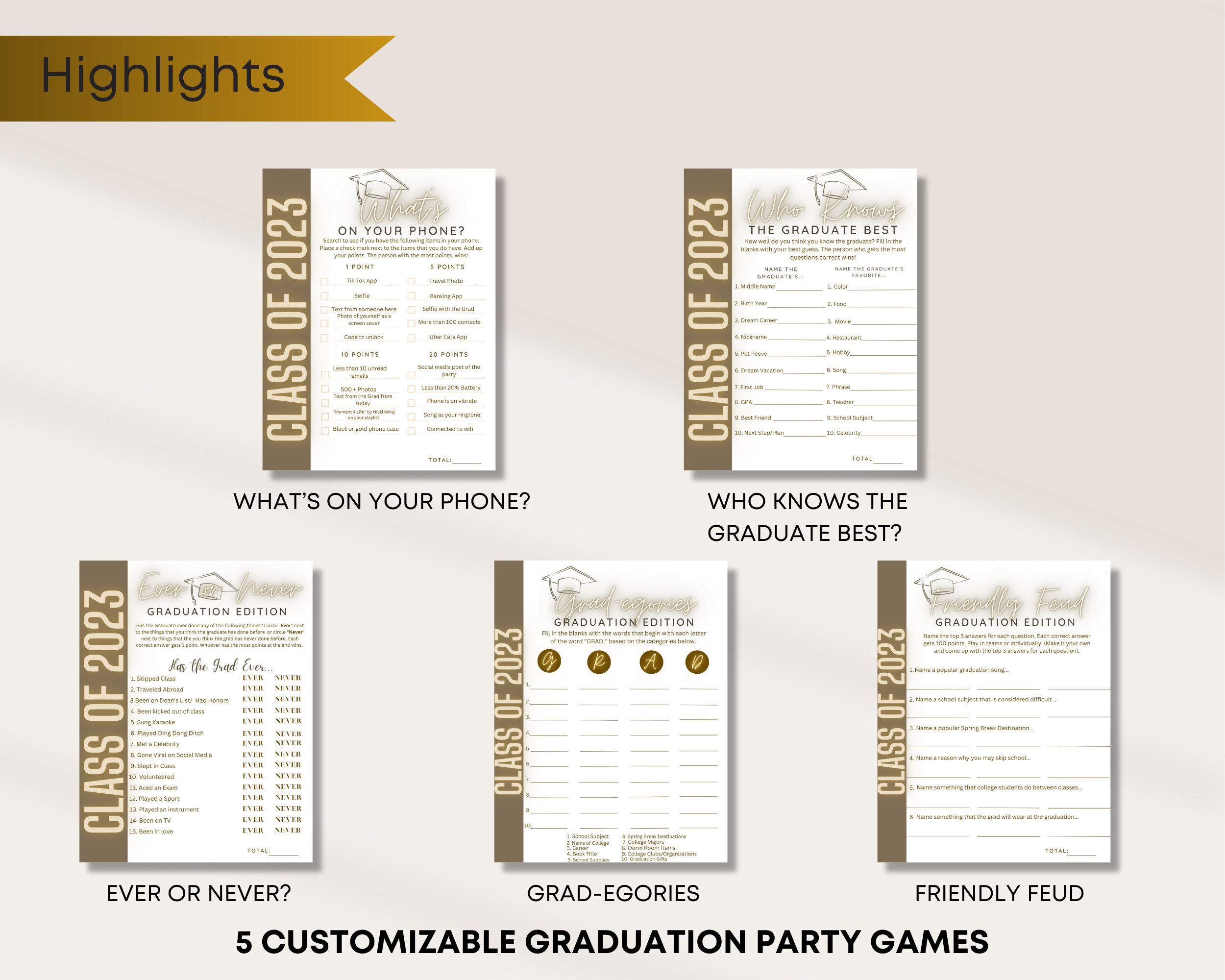 Editable 2023 Graduation Bundle, Printable Graduation Bundle With Games ...