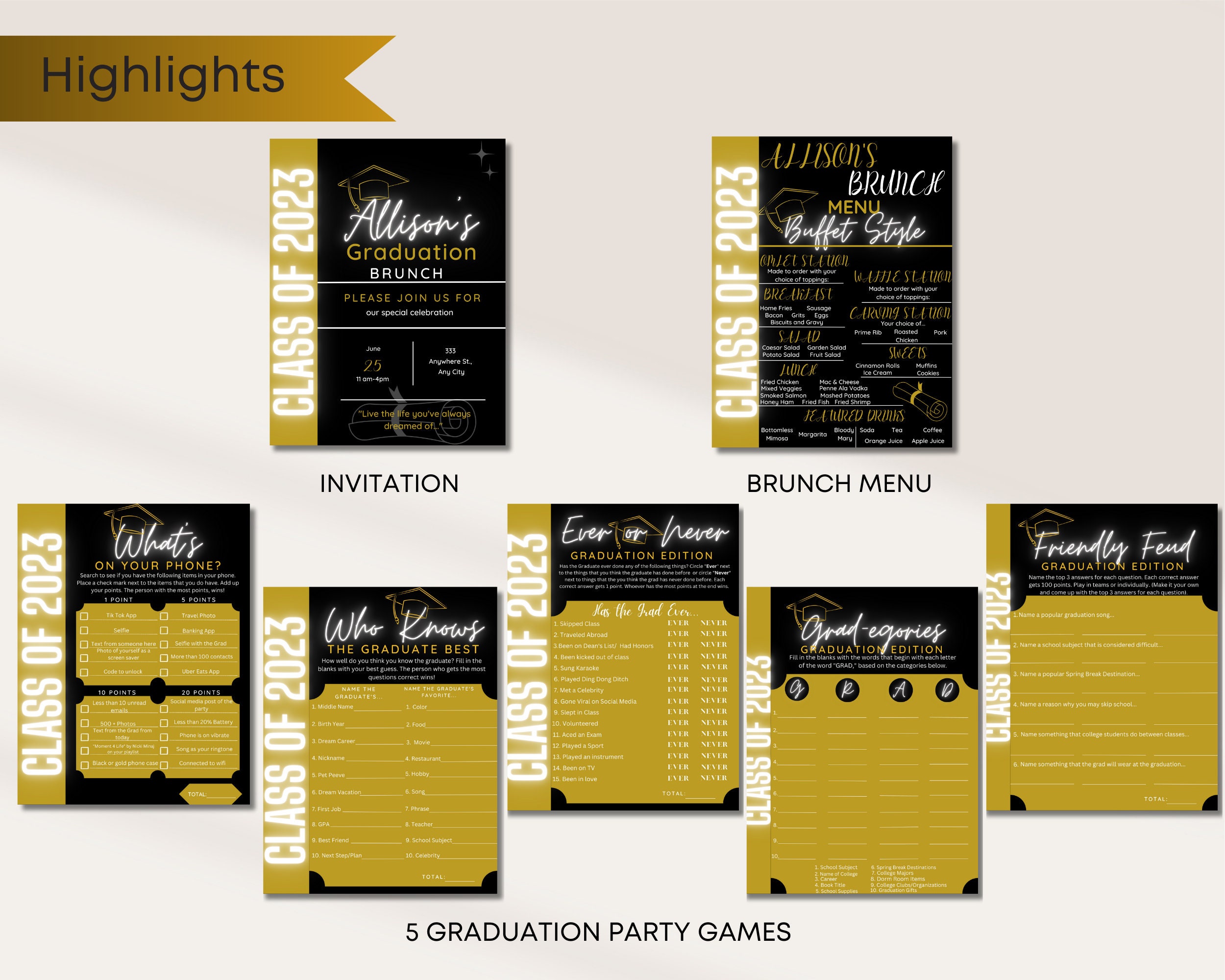 Editable 2023 Graduation Bundle, Printable Graduation Bundle With Games ...