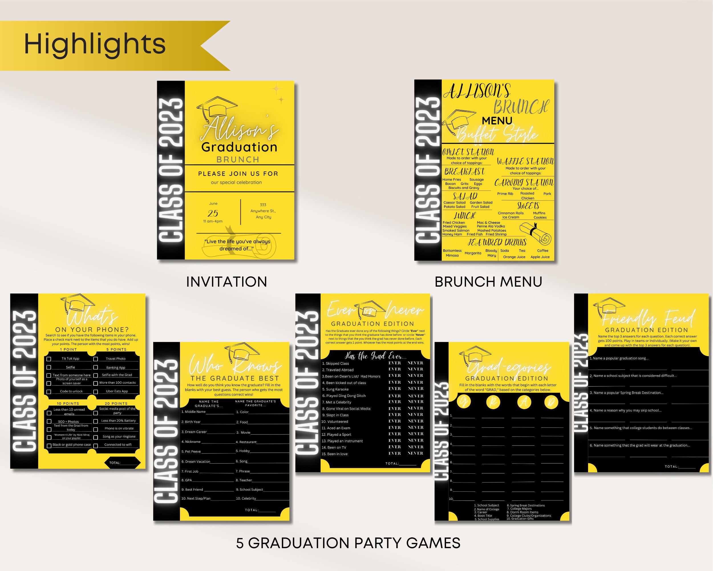 Editable 2023 Graduation Bundle, Printable Graduation Bundle With Games ...