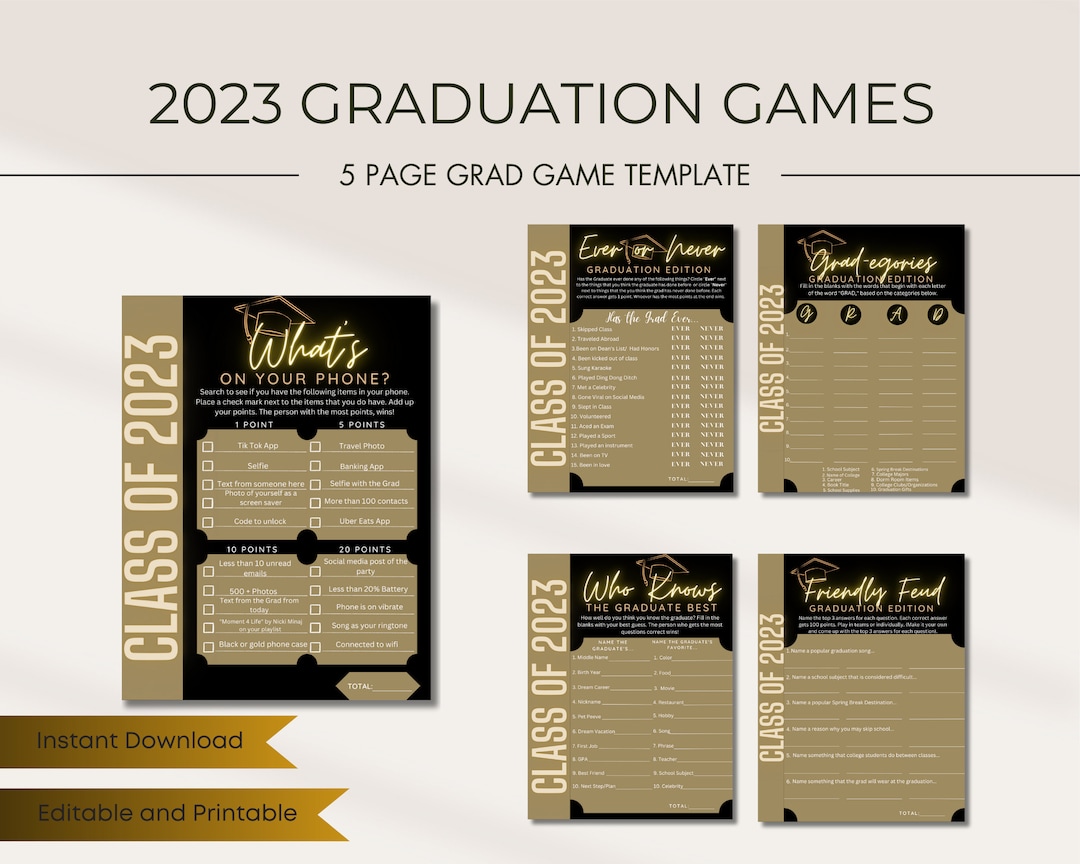 Editable 2023 Graduation Party Games Bundle, 5 Graduation 1 Sided ...