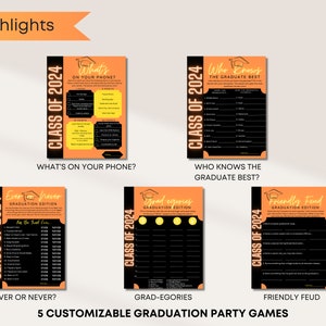 Editable 2024 Graduation Party Games Bundle, 5 Graduation 1 Sided ...