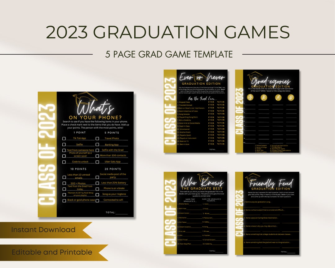 Editable 2023 Graduation Party Games Bundle, 5 Graduation 1 Sided ...
