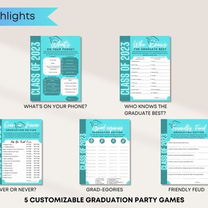 Editable 2023 Graduation Party Games Bundle, 5 Graduation 1 Sided ...