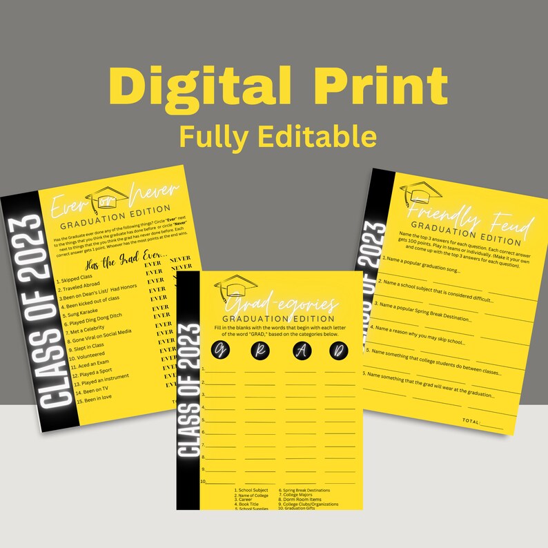 Editable 2023 Graduation party Games Bundle 5 Graduation 1 - Etsy México