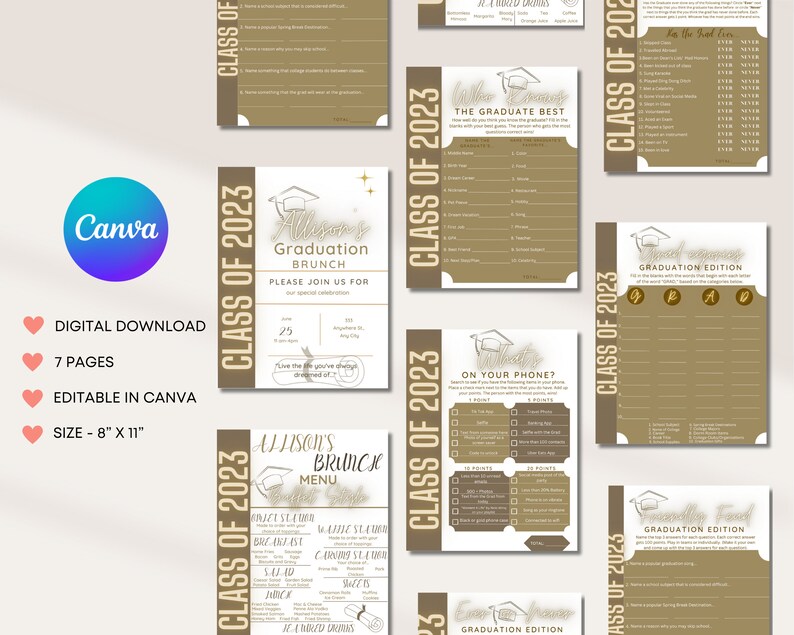 Editable 2023 Graduation Bundle, Printable Graduation Bundle With Games ...