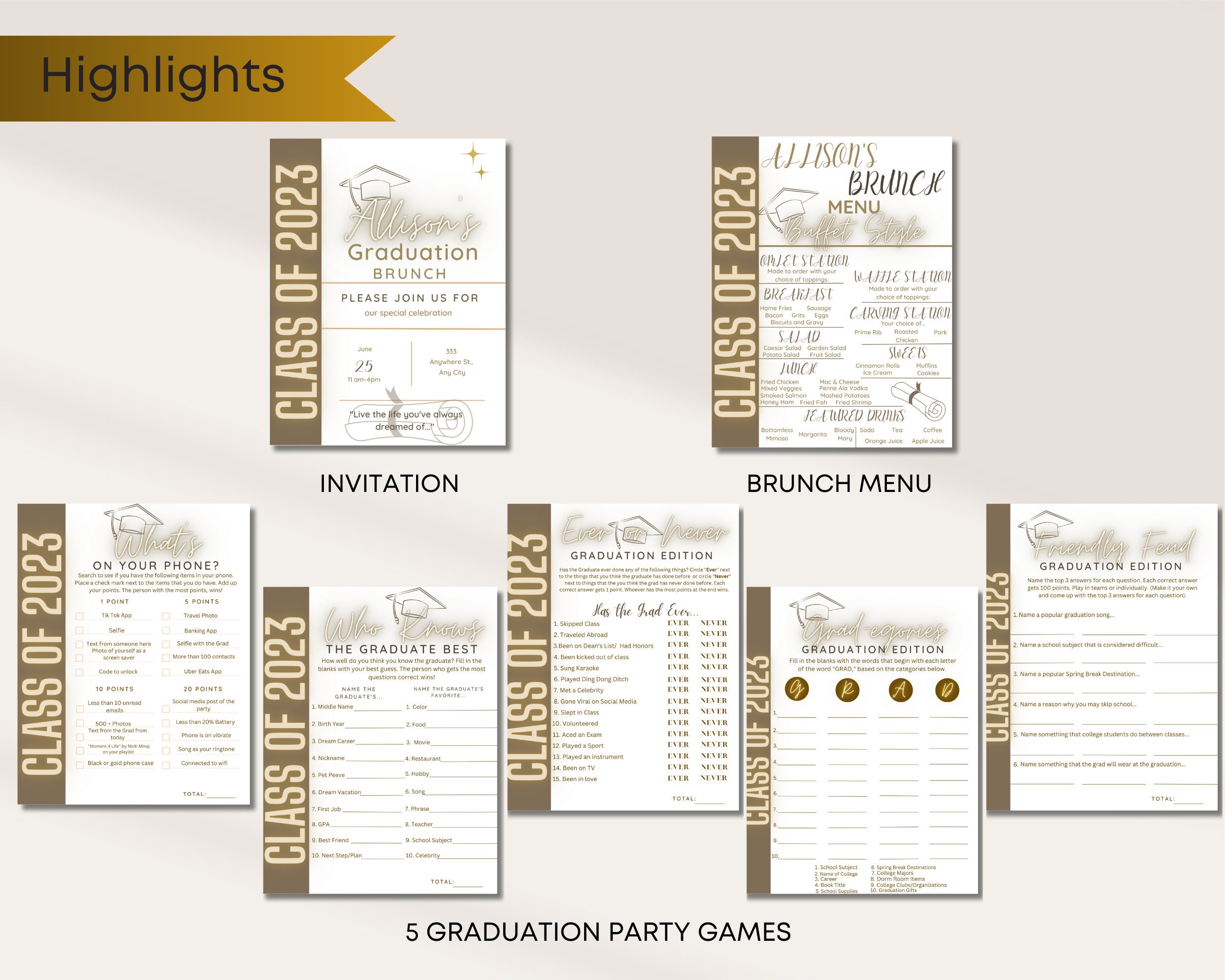 Editable 2023 Graduation Bundle, Printable Graduation Bundle With Games ...