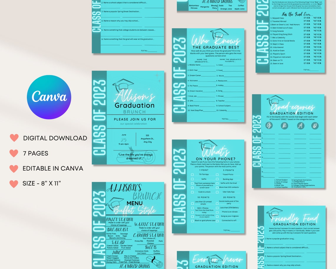 Editable 2023 Graduation Bundle, Printable Graduation Bundle With Games ...