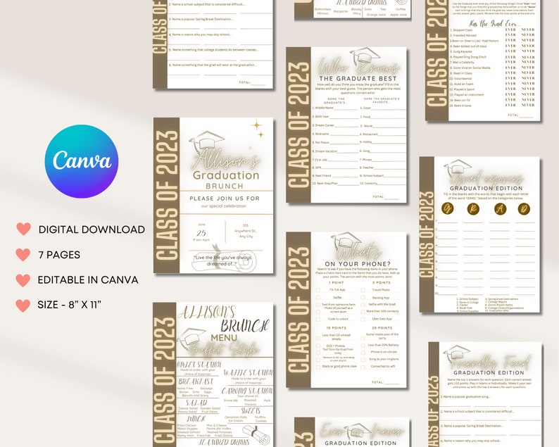 Editable 2023 Graduation Bundle, Printable Graduation Bundle With Games ...