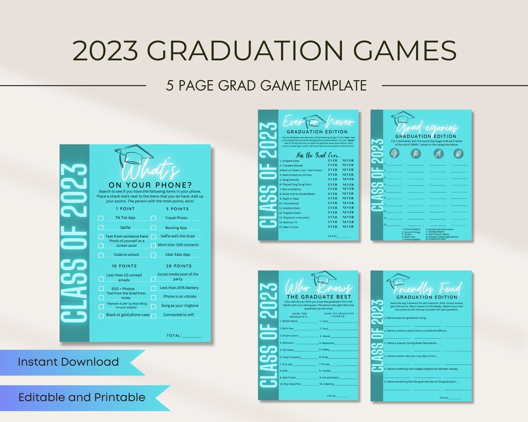 Editable 2023 Graduation Party Games Bundle, 5 Graduation 1 Sided ...