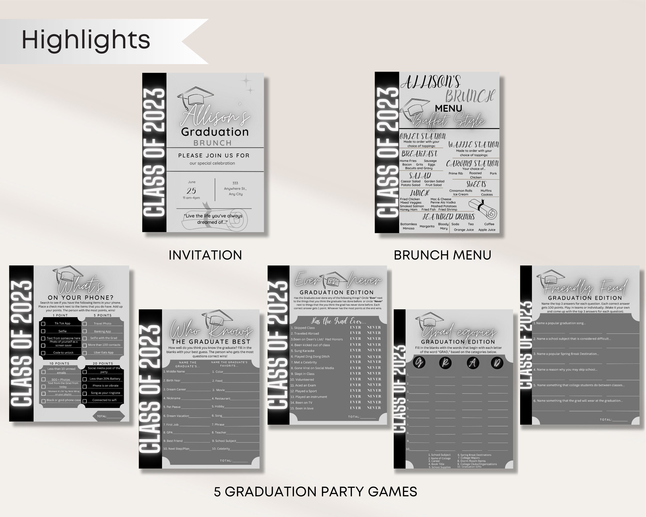 Editable 2023 Graduation Bundle, Printable Graduation Bundle With Games ...
