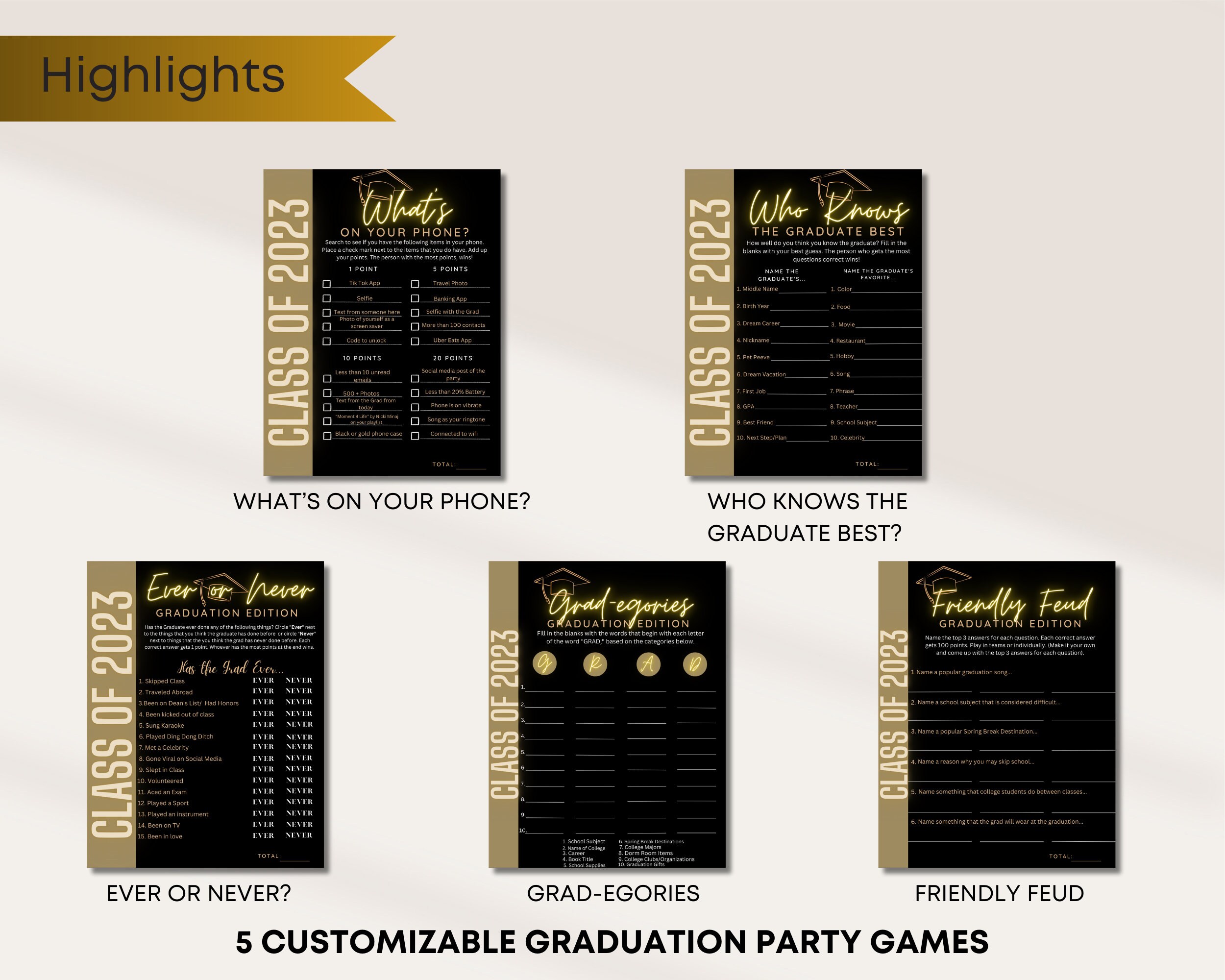 Editable 2023 Graduation Bundle, Printable Graduation Bundle With Games, Menu, and Invitation ...