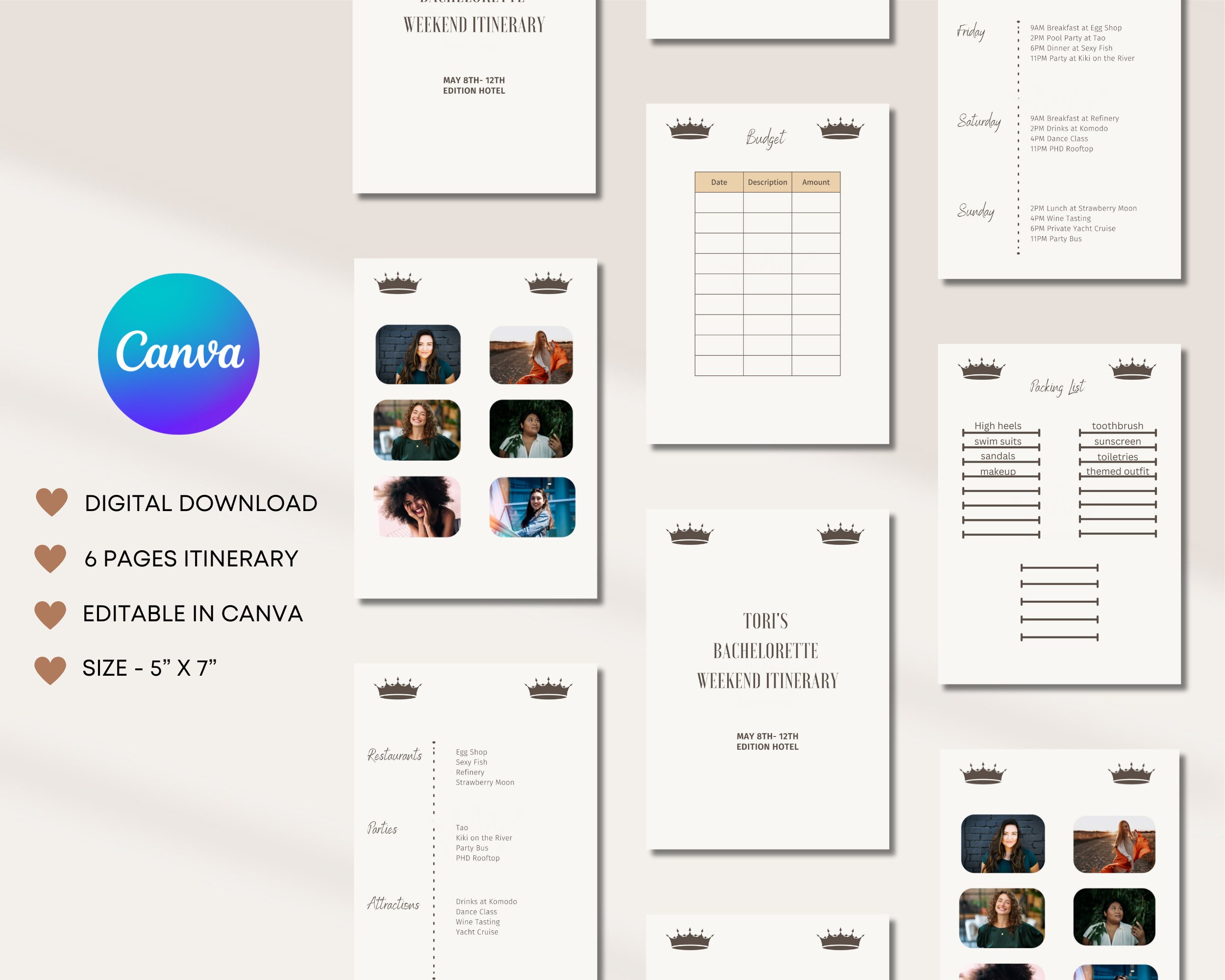 Editable and Printable Bachelorette Weekend Crown Neutral Bundle ...