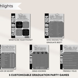 Editable 2024 Graduation Party Games Bundle, 5 Graduation 1 Sided ...