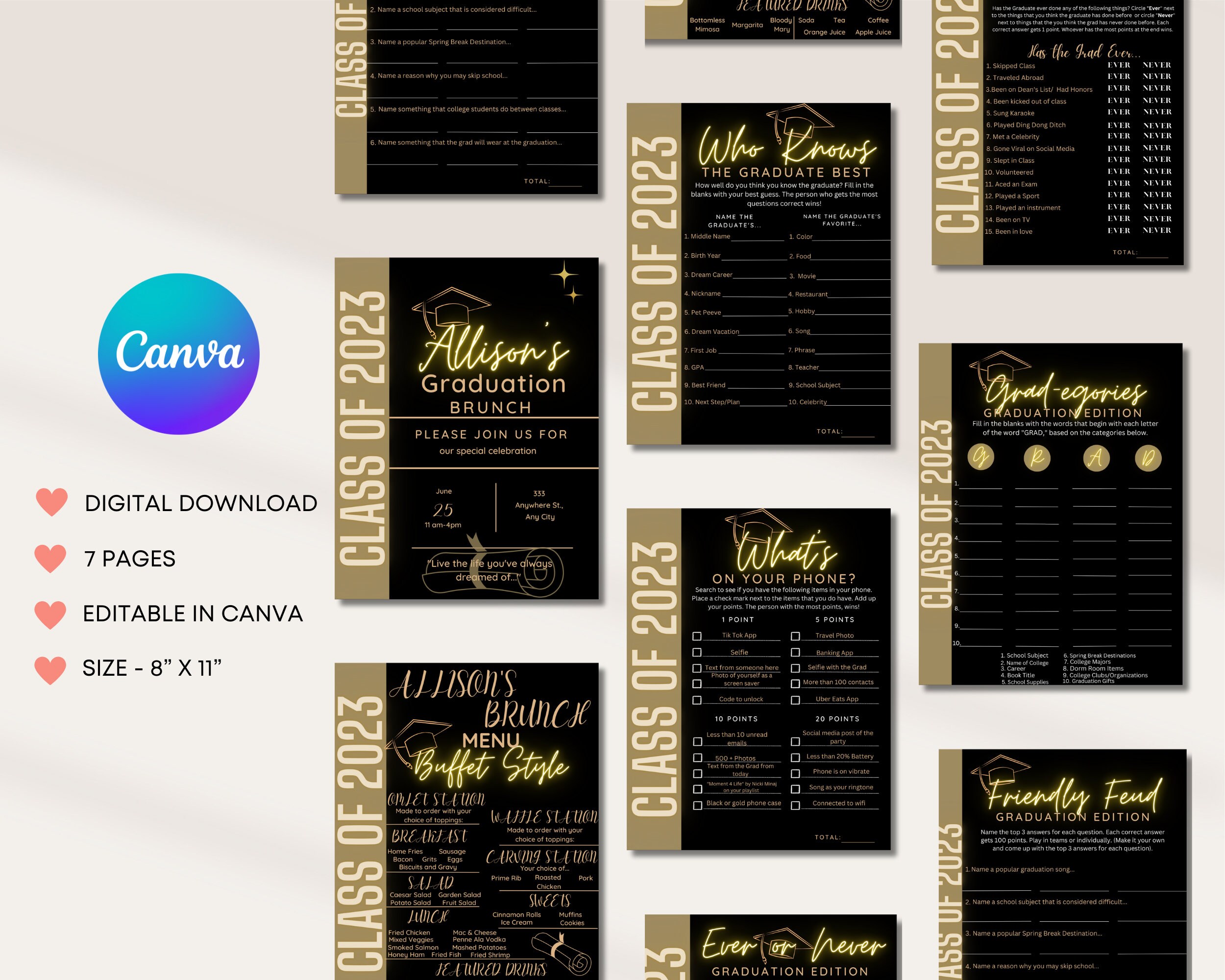 Editable 2023 Graduation Bundle, Printable Graduation Bundle With Games ...