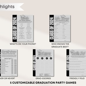 Editable 2024 Graduation Party Games Bundle, 5 Graduation 1 Sided ...