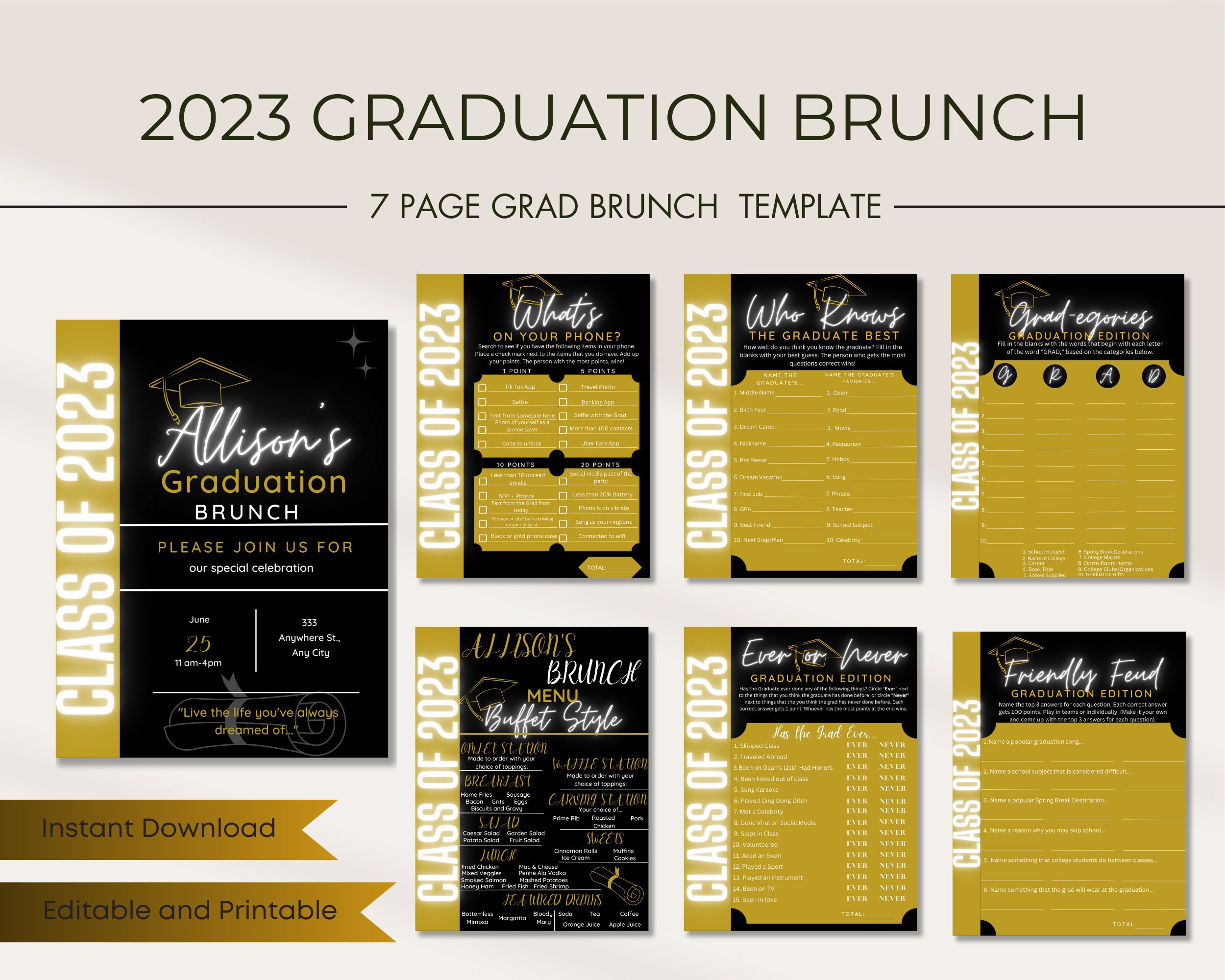 Editable 2023 Graduation Bundle, Printable Graduation Bundle With Games ...