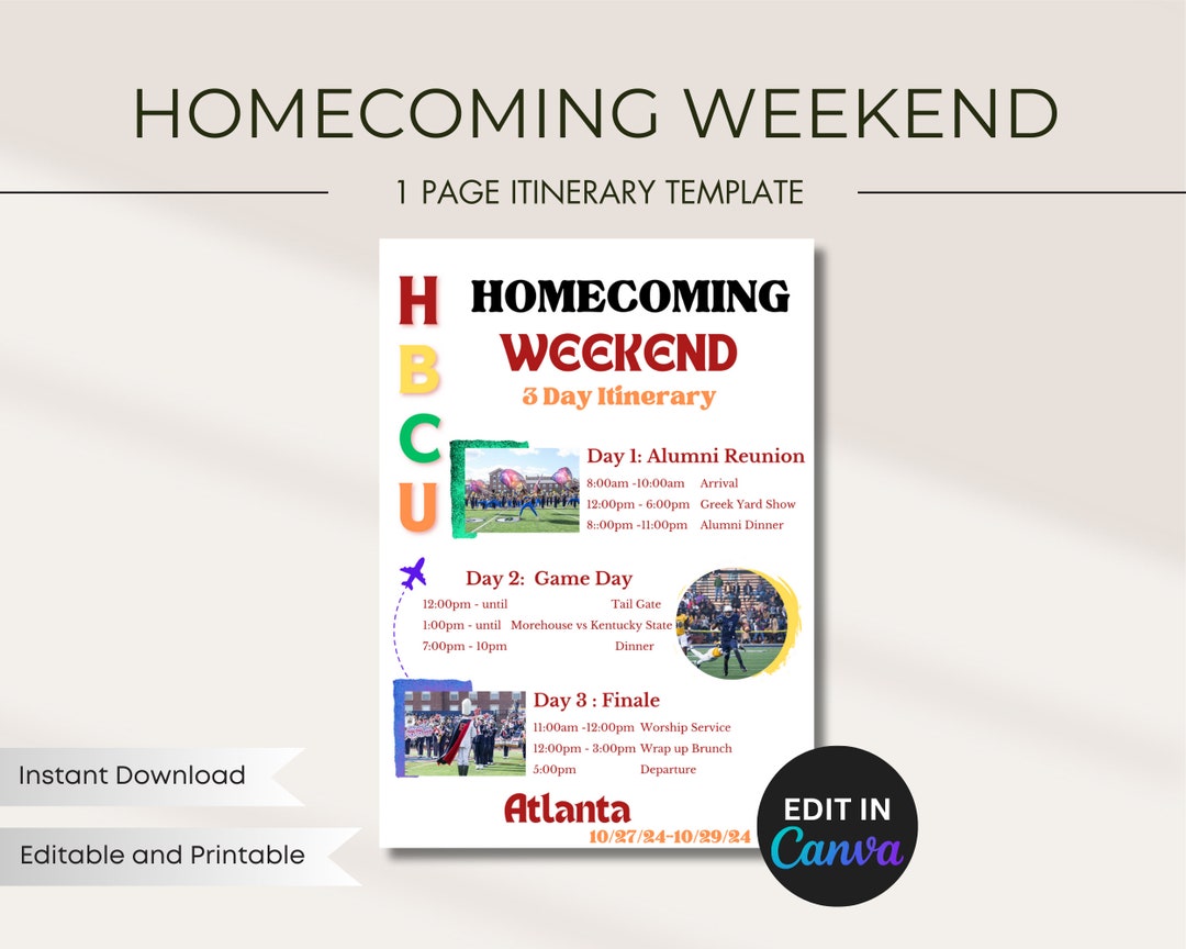 Editable and Printable HBCU Homecoming Design1-pager Itinerary for ...