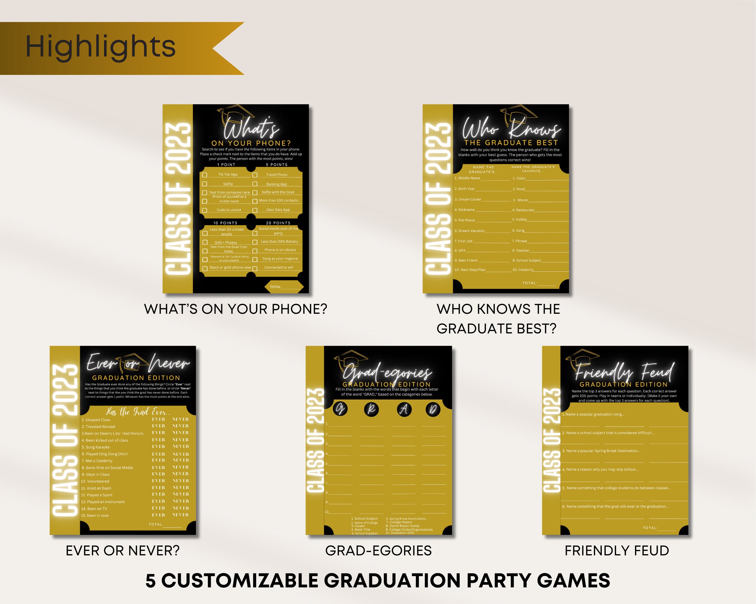 Editable 2023 Graduation Bundle, Printable Graduation Bundle With Games ...