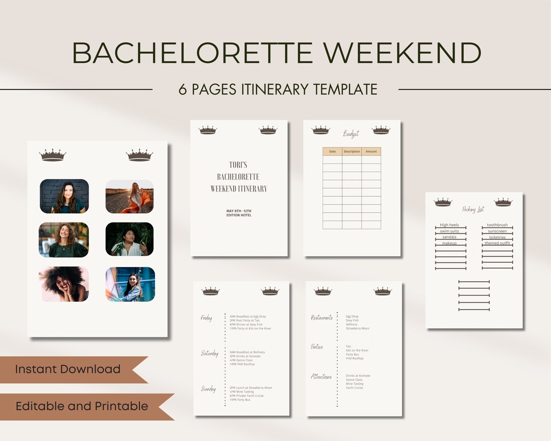 Editable and Printable Bachelorette Weekend Crown Neutral Bundle ...