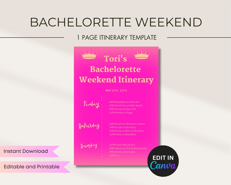 Editable and Printable Barbie Themed Bachelorette Weekend 1-pager ...