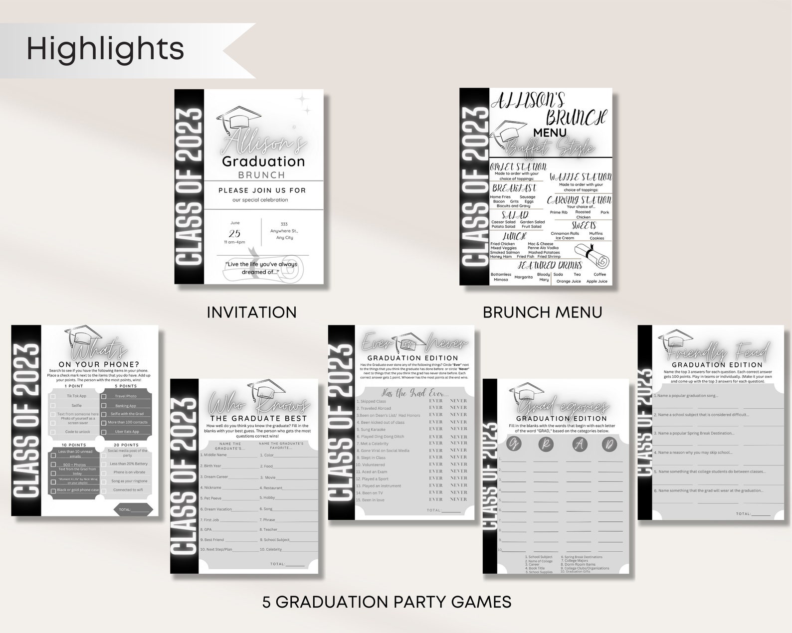 Editable 2023 Graduation Bundle, Printable Graduation Bundle With Games ...