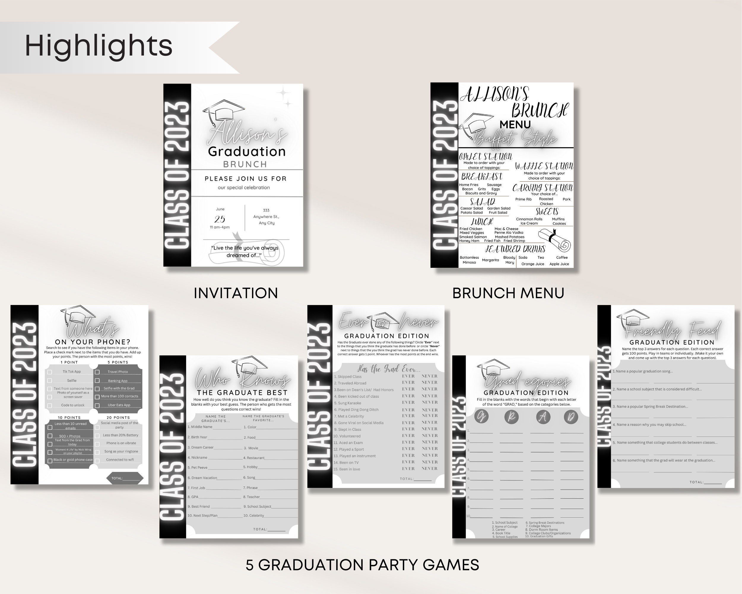 Editable 2023 Graduation Bundle, Printable Graduation Bundle With Games ...