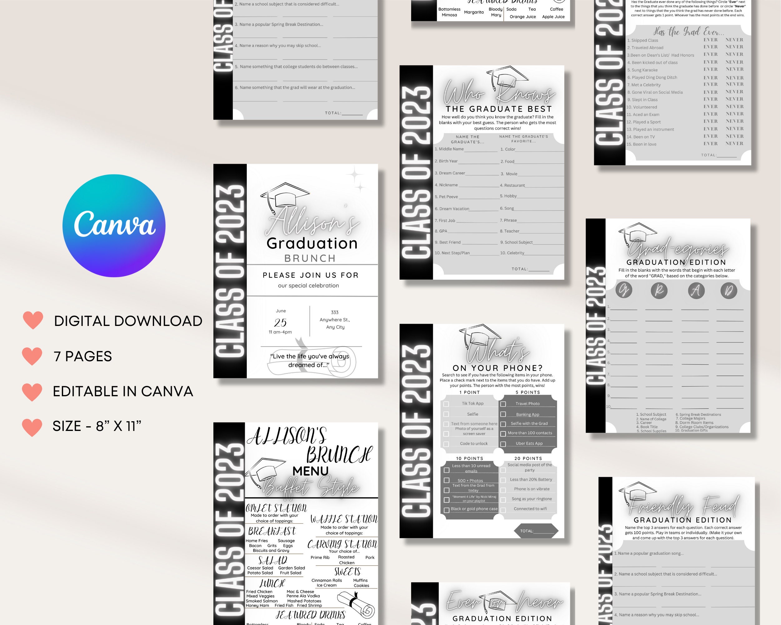 Editable 2023 Graduation Bundle, Printable Graduation Bundle With Games ...