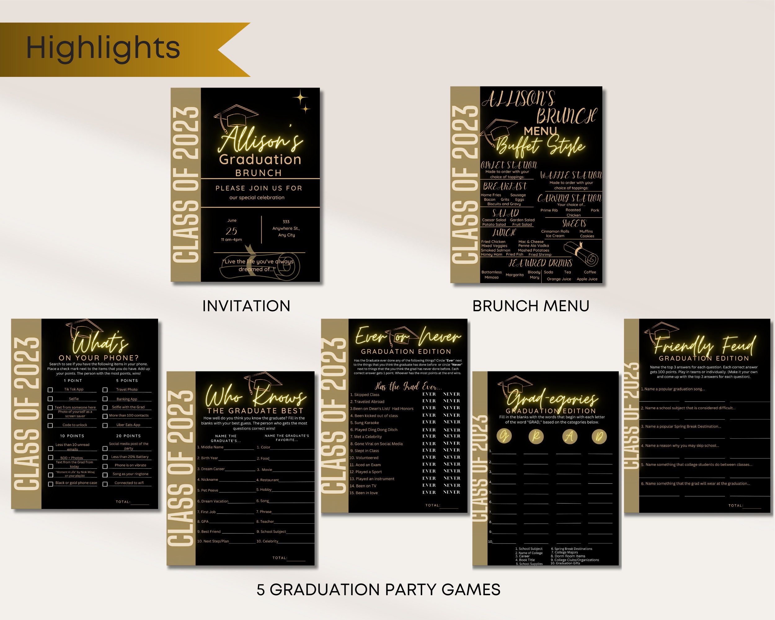 Editable 2023 Graduation Bundle, Printable Graduation Bundle With Games ...