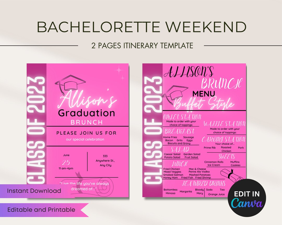 Editable 2023 Pink Barbie Themed Graduation Brunch or Dinner Menu and ...