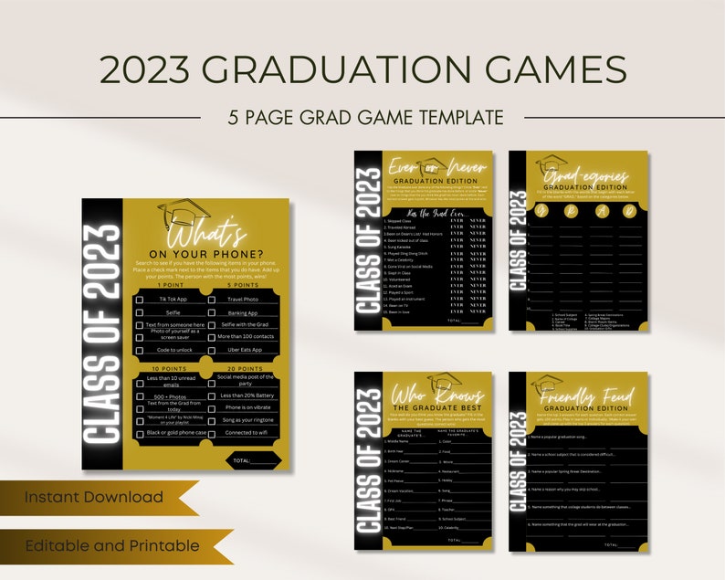Editable 2023 Graduation Party Games Bundle, 5 Graduation 1 Sided ...