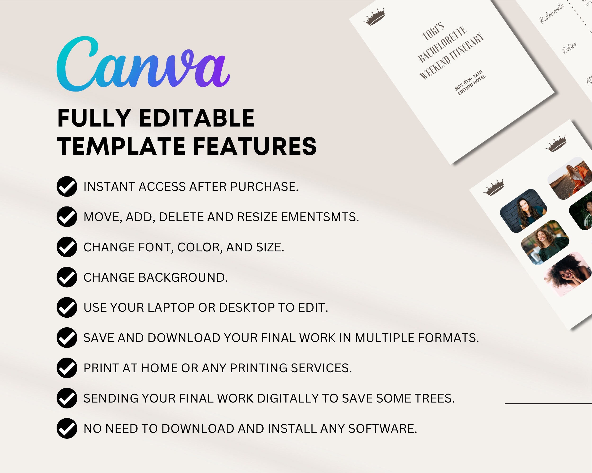 Editable and Printable Bachelorette Weekend Crown Neutral Bundle ...