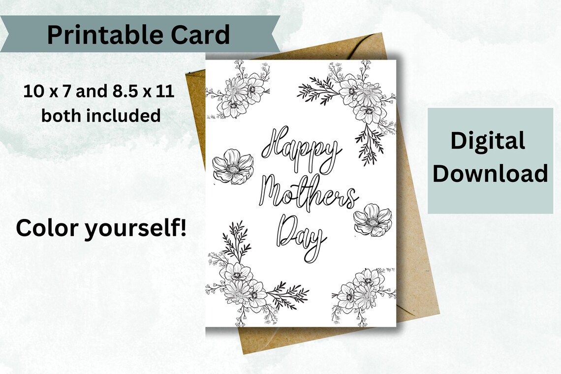 Printable Mothers Day Coloring Card, Printable Card Template for Mother ...