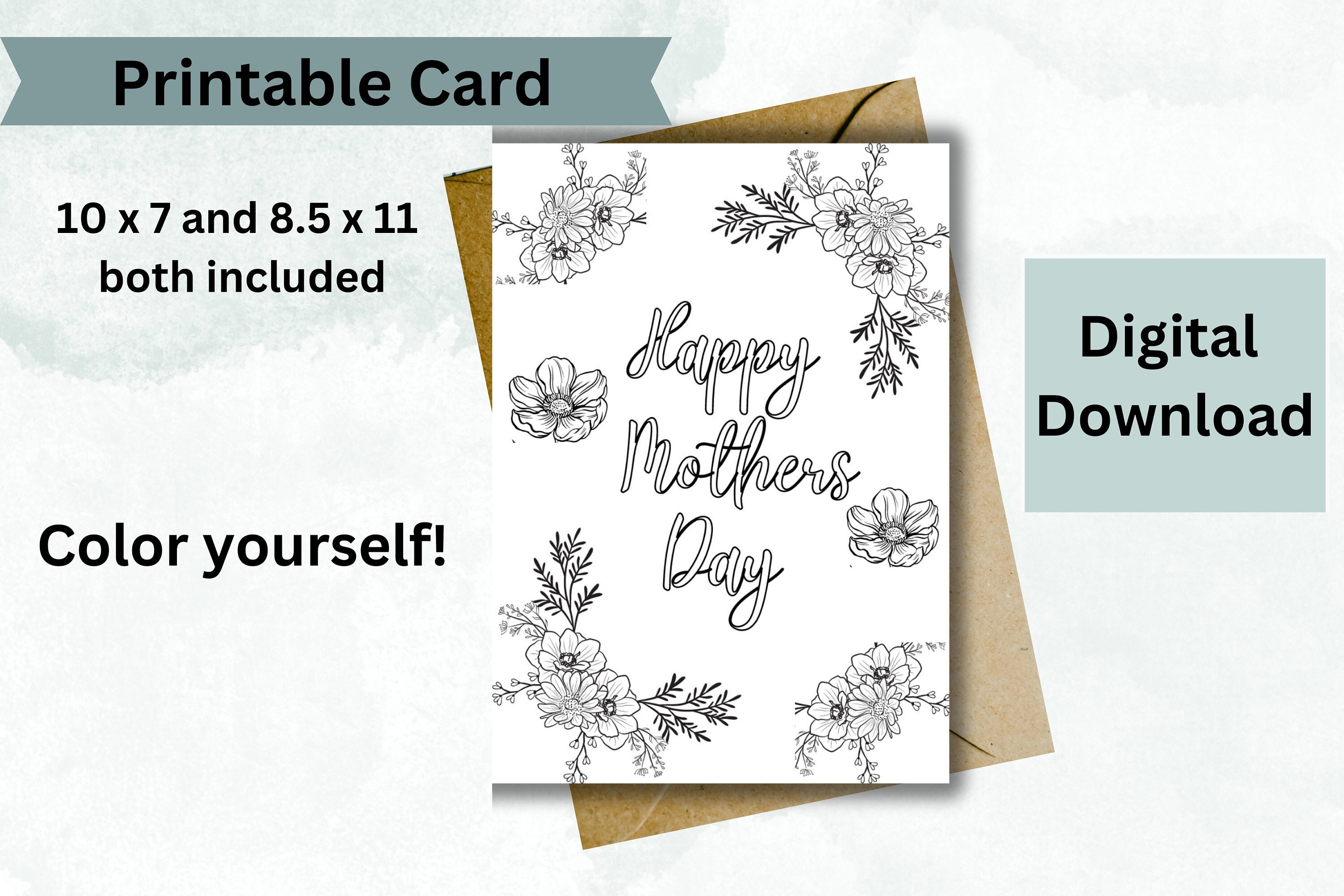 Printable Mothers Day Coloring Card, Printable Card Template for Mother ...