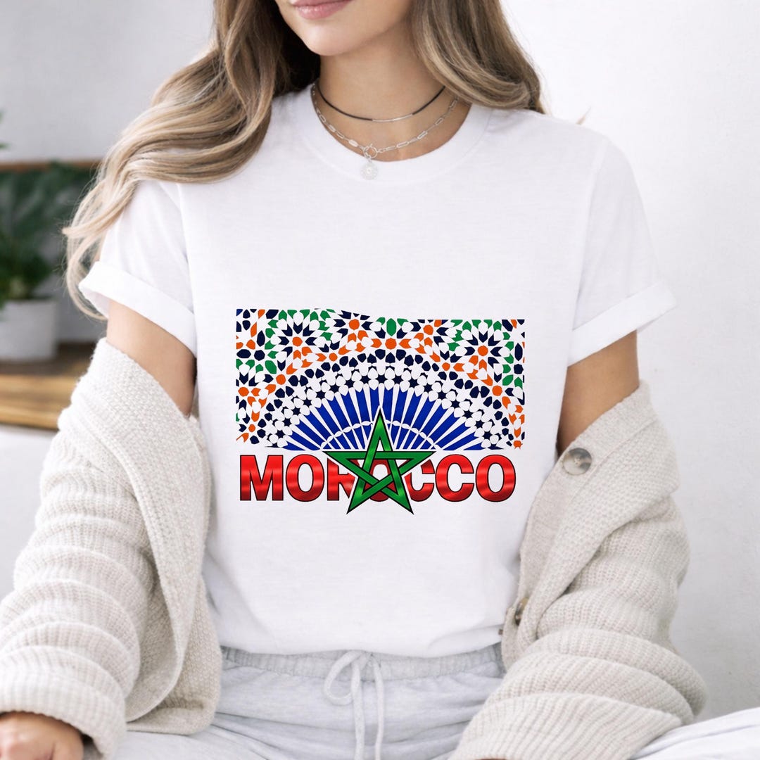 Morocco Star Emblem T-shirt | Moroccan Mosaic Pattern Tee | Traditional ...
