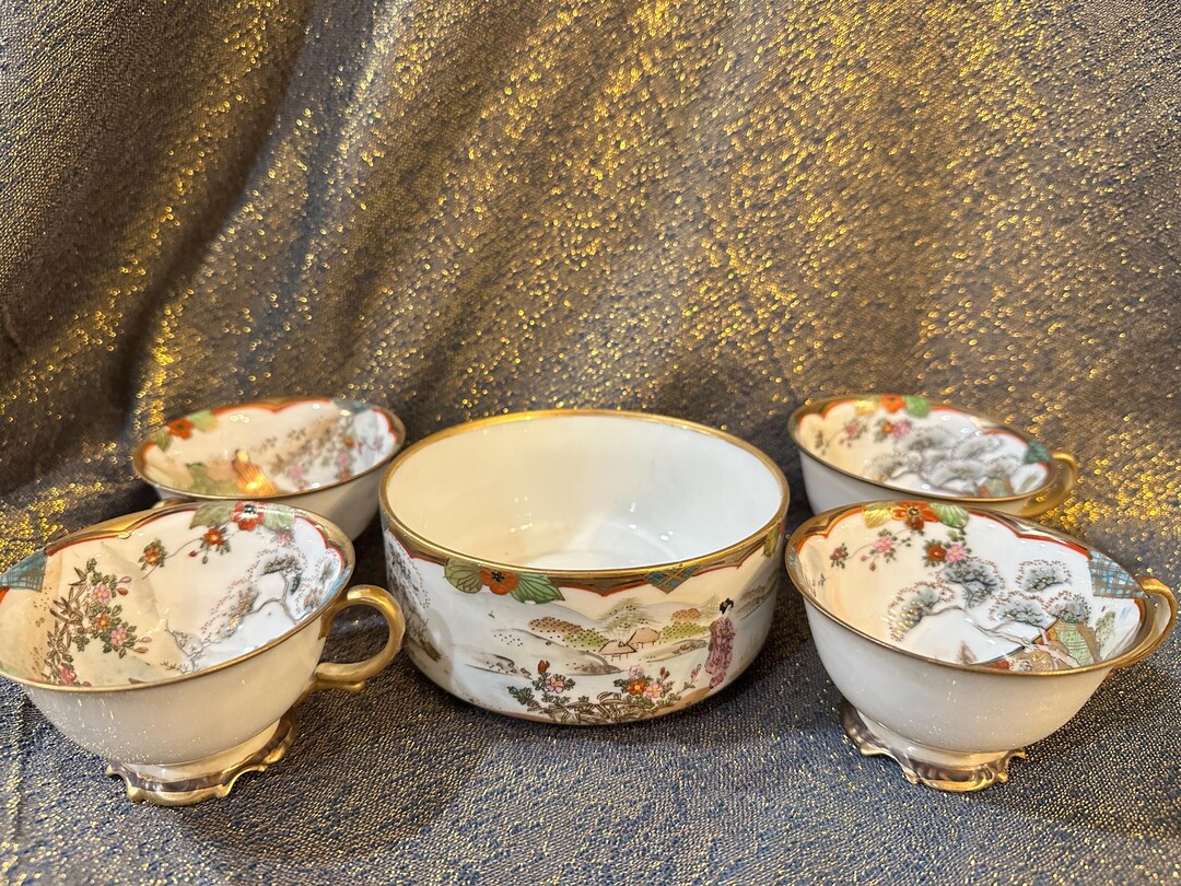 Antique Nippon Geisha Tea Set – Hand-painted Porcelain, Double Handled ...