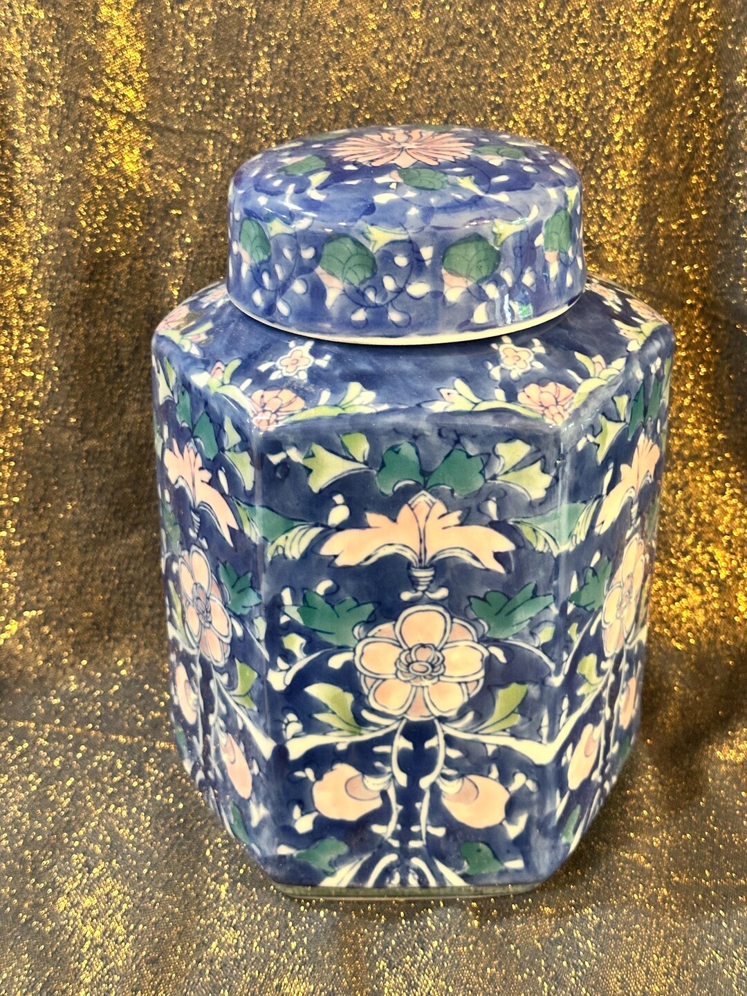 Chinese Floral Ginger Jar – Hexagonal, Hand Painted, 10” Tall, Made in ...