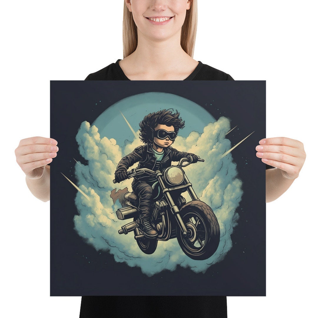 Boy on Motorcycle Superhero Poster - Etsy