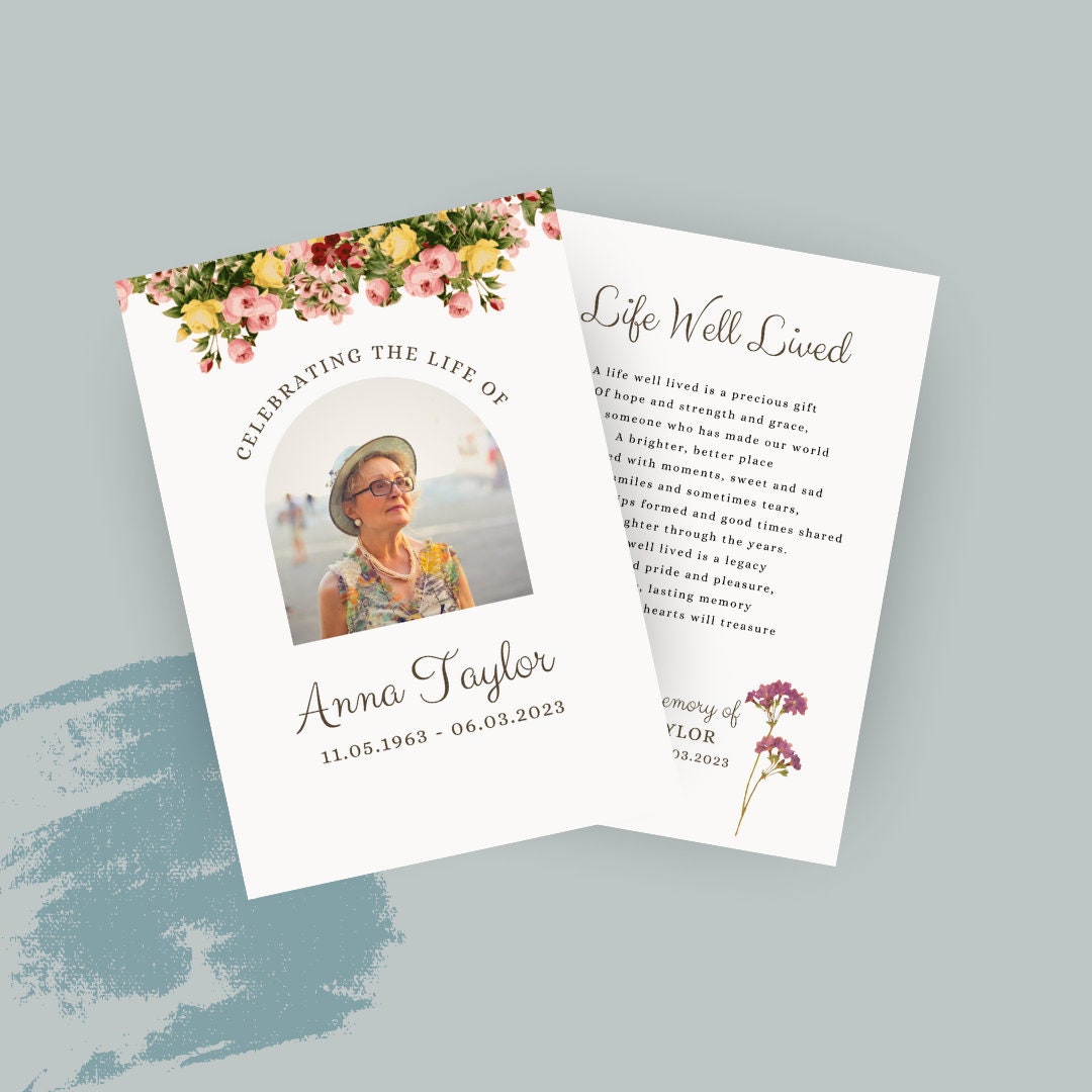 Funeral Poem Card, Editable Memorial Prayer, Obituary, Sympathy Poem ...